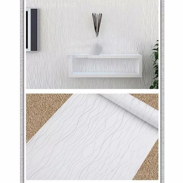 Jual Baru - Murah Wallpaper Sticker Dinding Putih Salur Silver Minimalis Mewah Elegan Bagus ...