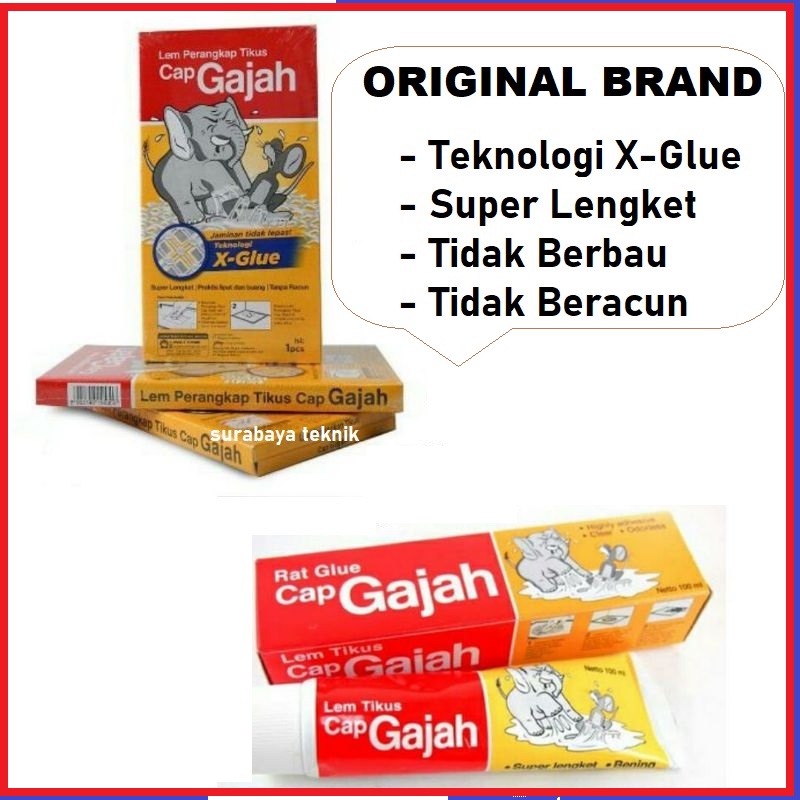 Jual LEM TIKUS CAP GAJAH X-GLUE PERANGKAP TIKUS PAPAN / TUBE - LEM ...