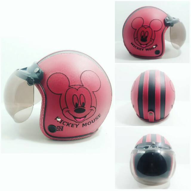 Jual Helm retro bogo mickey mouse full kulit warna merah cleret hitam ...
