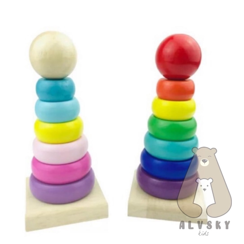 Jual RAINBOW TOWER / MENARA DONAT KAYU / MENARA PELANGI / RING DONAT ...