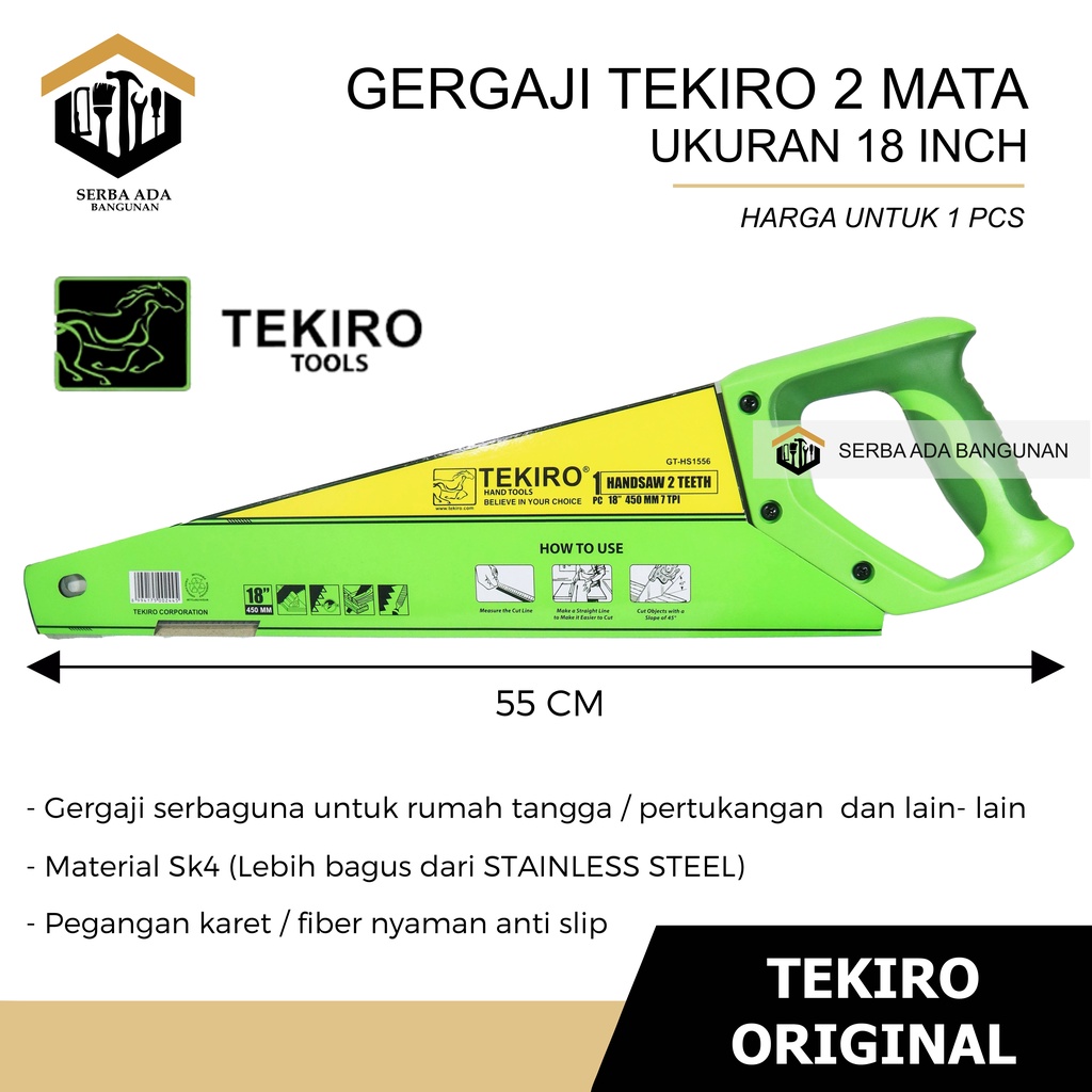 Jual TEKIRO GERGAJI TANGAN KAYU GAGANG TPR 2 MATA 18 INCHI TEKIRO GT ...