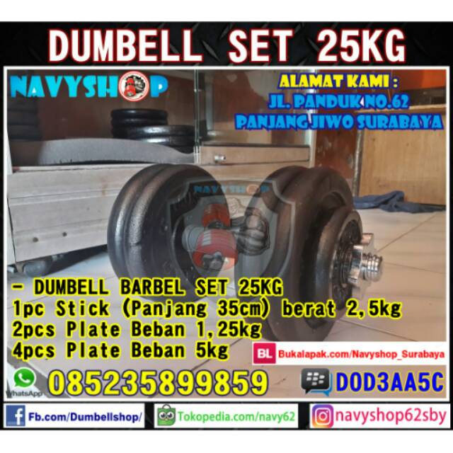 Jual BARBEL DUMBELL SET 25KG BARBELL DUMBEL BESI BARBLE DUMBLE BURBLE ...
