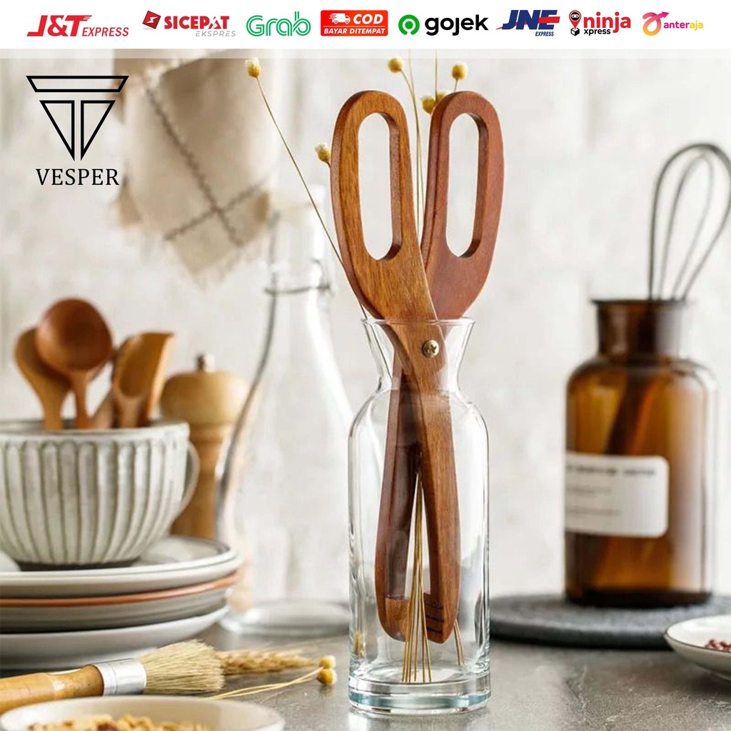 Jual gunting kayu capitan makanan snack roti cemilan / wooden food tong ...