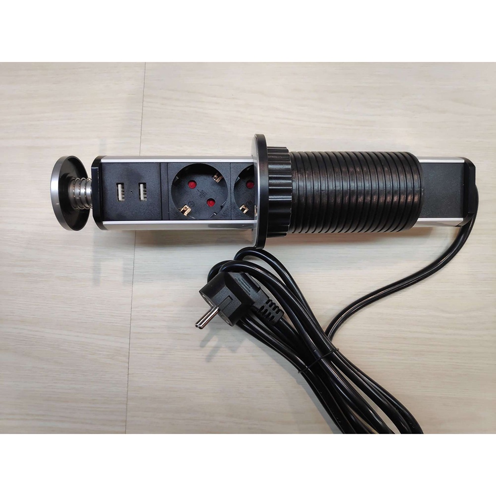 Jual Stop Kontak Pull Pop UP 3 Electric Plug Socket + 2 USB Port EU ...