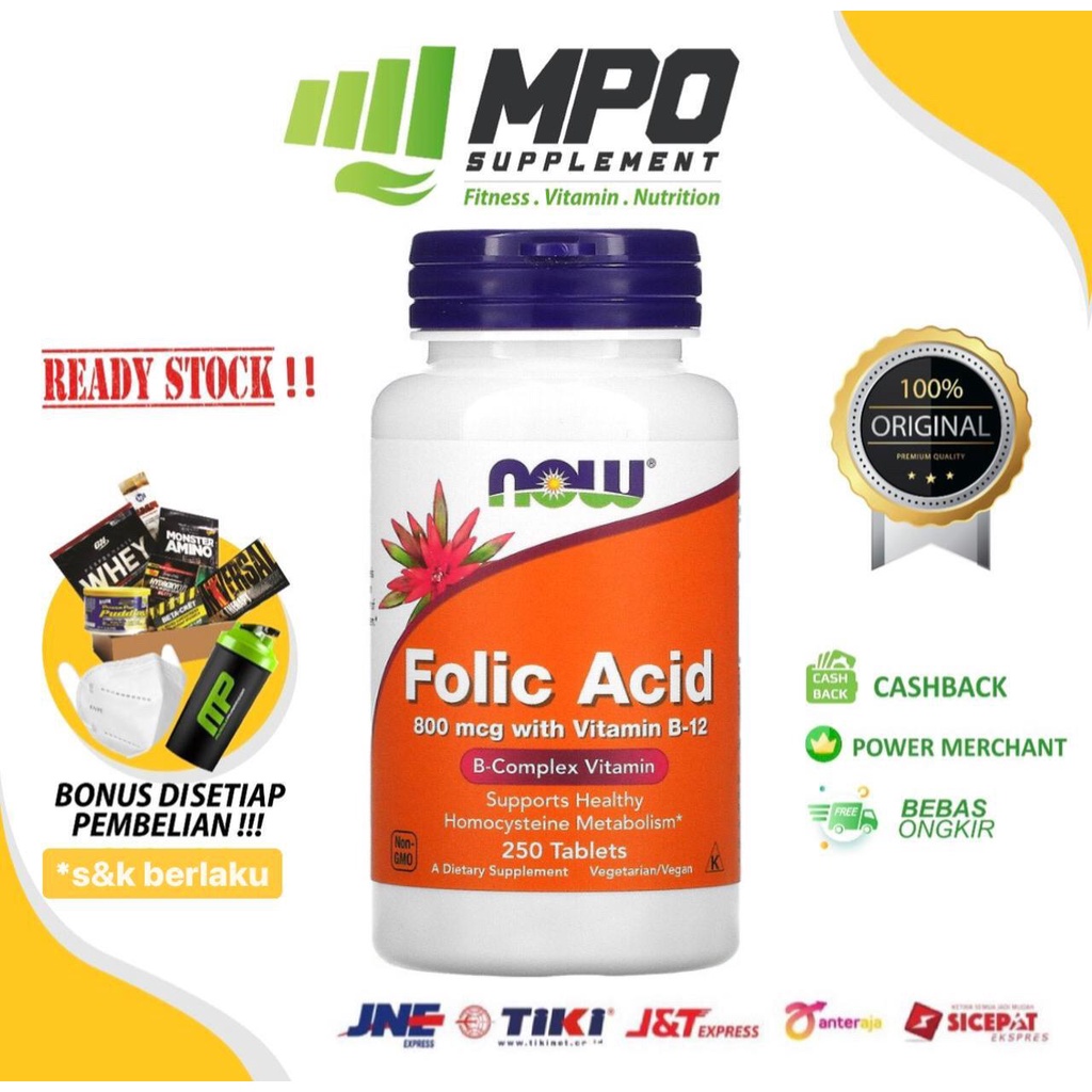 Jual NOW Foods Folic Acid 800mcg (250tabs) NOW Folic Acid 800 mcg 250 ...