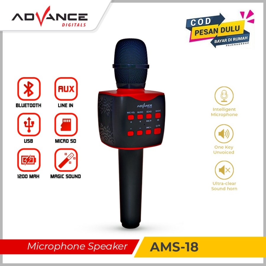 Jual Mic Karaoke Advance AMS 18 Wireless Bluetooth Microphone Speaker Original Bergaransi Resmi ...