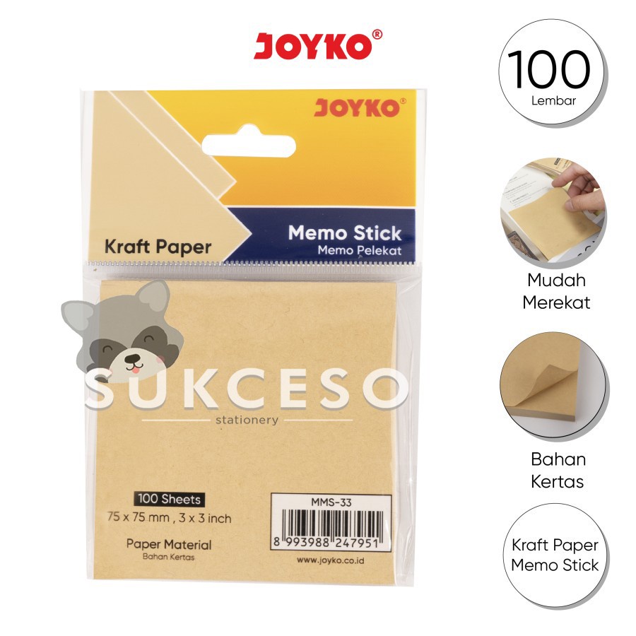 Jual Joyko Memo Stick MMS-33 Kraft Paper / Sticky Notes Kraft Paper ...