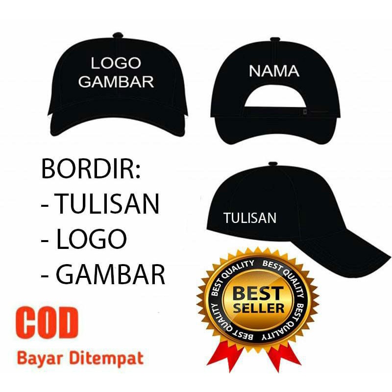 Jual TOPI CUSTOM BORDIR LOGO TULISAN TOPI BISBOL TEKUK DEWASA REQUEST ...