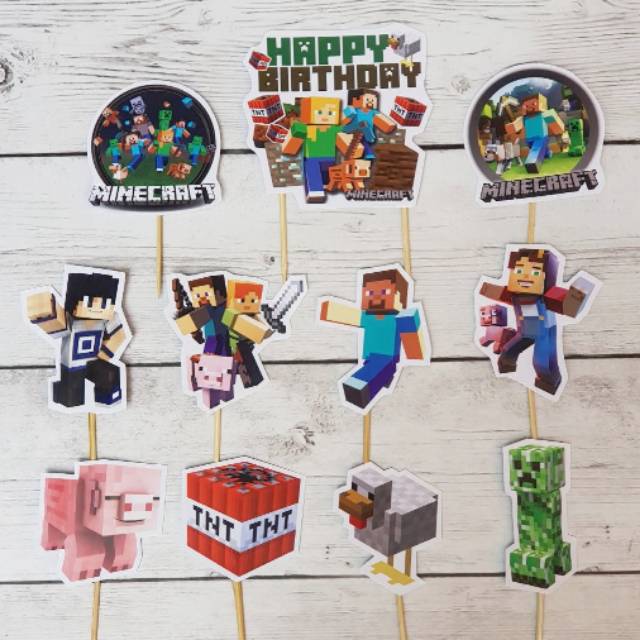 Jual Minecraft Cake Topper Birthday Cupcake Pudding Tumpeng Sanrio ...
