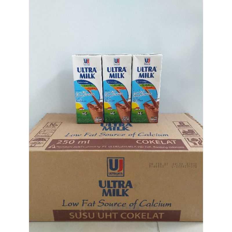 Jual Ultra Milk Susu UHT Low Fat Coklat 250ml 1 Dus Isi 24 / Rendah Lemak / Chocolate | Shopee ...