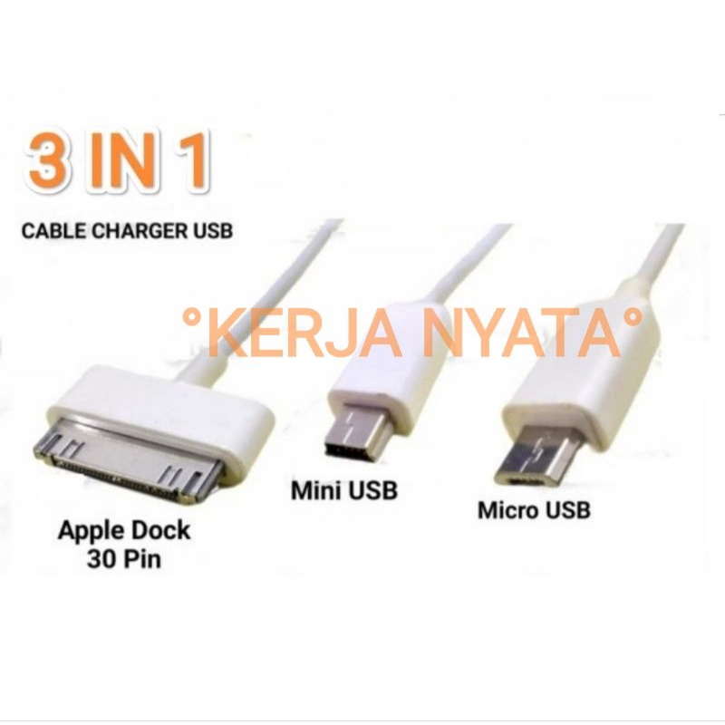 Jual KABEL USB 3IN1 CABLE MICRO MINI 30 PIN USB DATA CHARGER | Shopee ...
