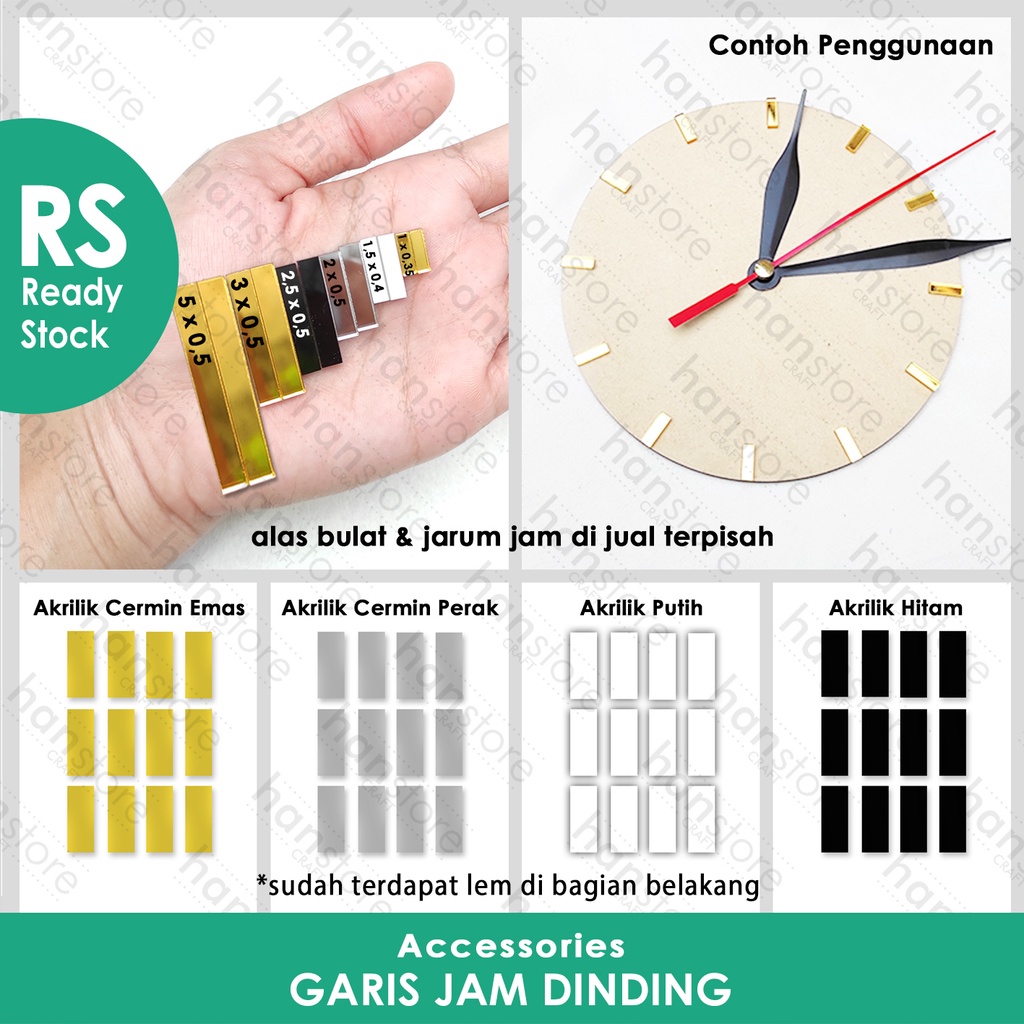 Jual RS 12 PCS Garis 1 - 2,5 cm Angka Jam Dinding Akrilik Cermin Emas ...