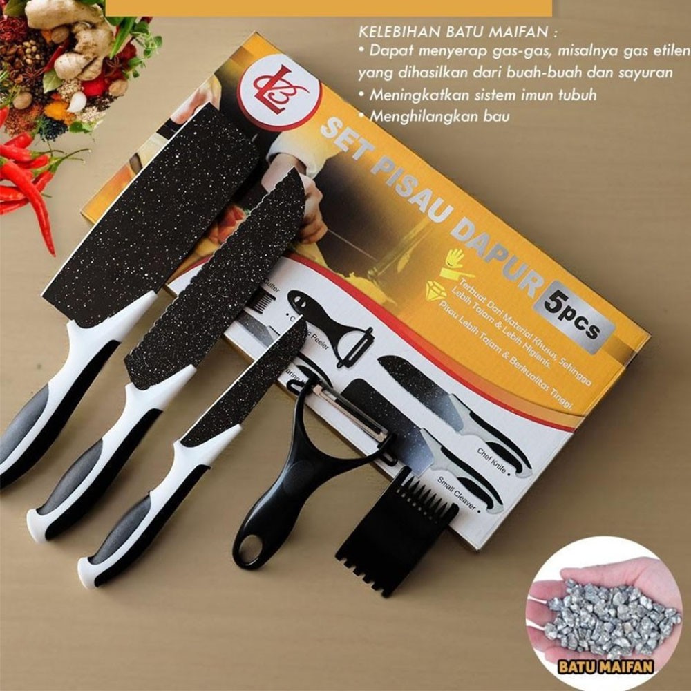 Jual Alat Masak Dapur Set 5in1 Knife Pisau Ceramic Peeler Roti Kue Pengupas Hotel Koki Kitchen ...