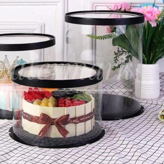 Jual Cake Box Bulat Dus Kue Kotak Kue Transparant Mika PET 26x26 cm ...