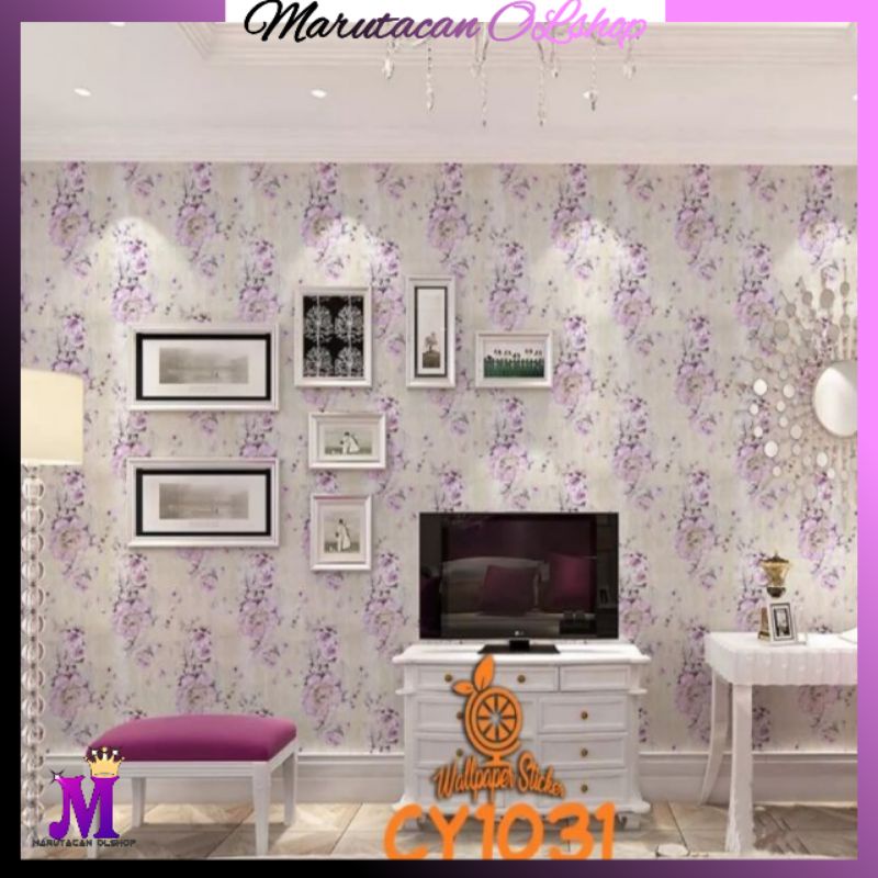 Jual Wallpaper Dinding Wallpaper Sticker Motif Bunga Ungu Krem Ukuran