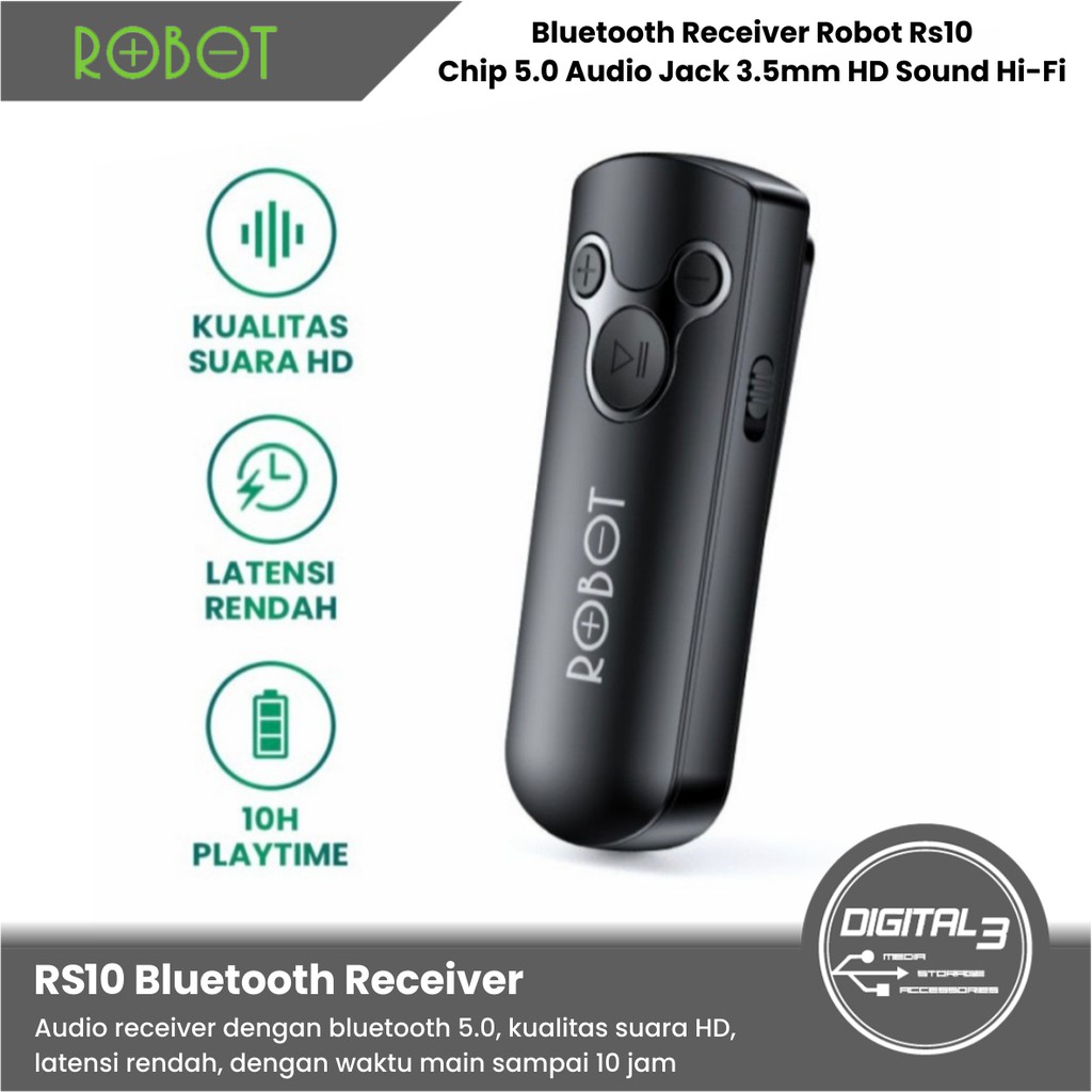Jual Robot RS10 Bluetooth 5.0 Receiver Audio Jack Aux 3.5MM HD Hi-Fi ...