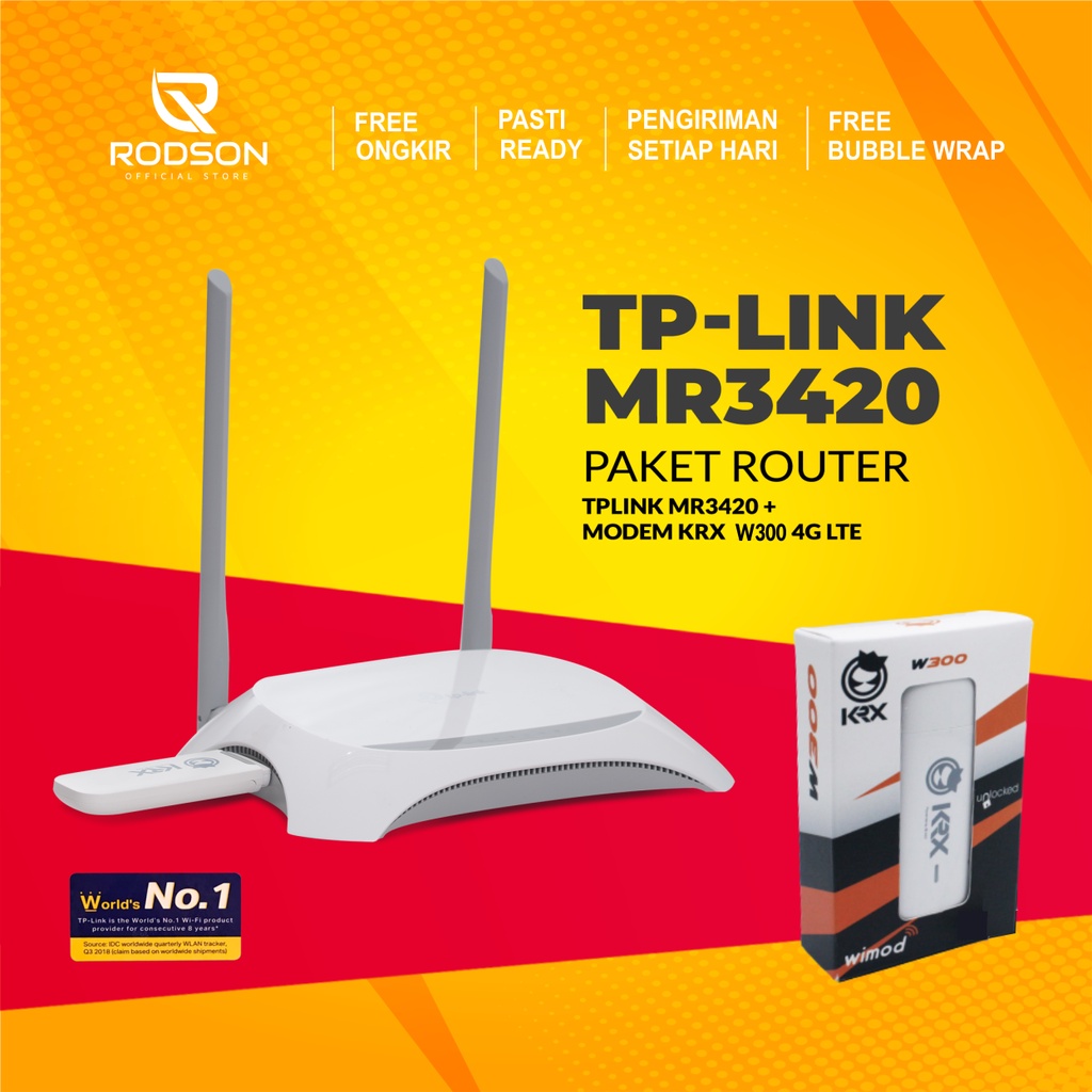 Jual Paket Router TP LINK MR3420 + MODEM KRX U300 4G LTE Unlock All ...