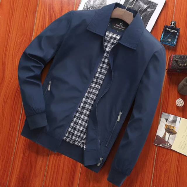 Jual JAKET BOMBER PRIA MODEL CASUAL BAHAN IMPORT WARNA BIRU NAVY DAN ...