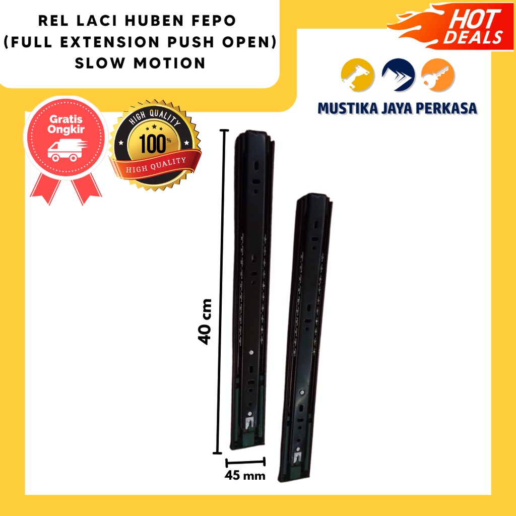 Jual Rel Laci Huben Full Extension Push Open FEPO Double Track | Shopee ...