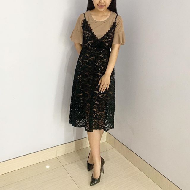 Jual ONE SET - Lace Leather Set (2 pcs dress) (REAL PIC) | Shopee Indonesia