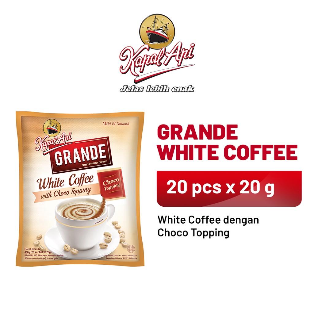 Jual KAPAL API Grande White Coffee Topping 1 Bag (20 x 20 gr) | Shopee ...