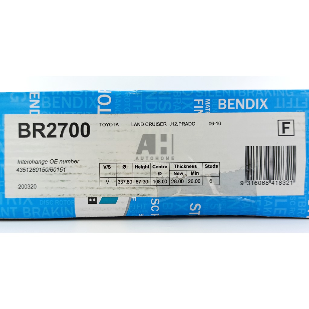 Jual Piringan Cakram Rem Toyota All New Fortuner VRZ SRZ TRD - BENDIX Disc Brake Rotor BR2700 ...
