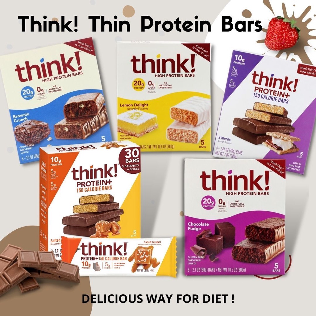 Jual Think Think Protein+ 150 Calorie Bars, 5 Bars, 40 gr Salted ...