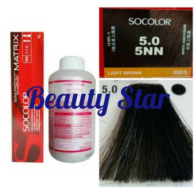 Jual MATRIX SOCOLOR NO. 5.0 / 5NN LIGHT BROWN DAN OXYDANT | Shopee ...