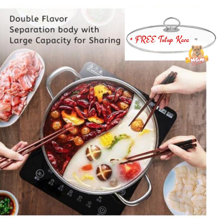 Jual Panci Shabu Shabu Sekat S 30CM Panci Suki Shabu2 TEBAL FREE Tutup ...