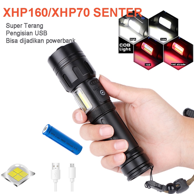 Jual LED Senter XHP160/XHP70 Super Terang 3000 Lumens Outdoor Zoom Camping Senter Cas Waterproof ...