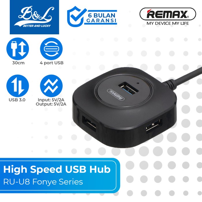 Jual REMAX RU-U8 USB 3.0 Hub to 4 Ports USB 3.0 High Speed FONYE Series | Shopee Indonesia