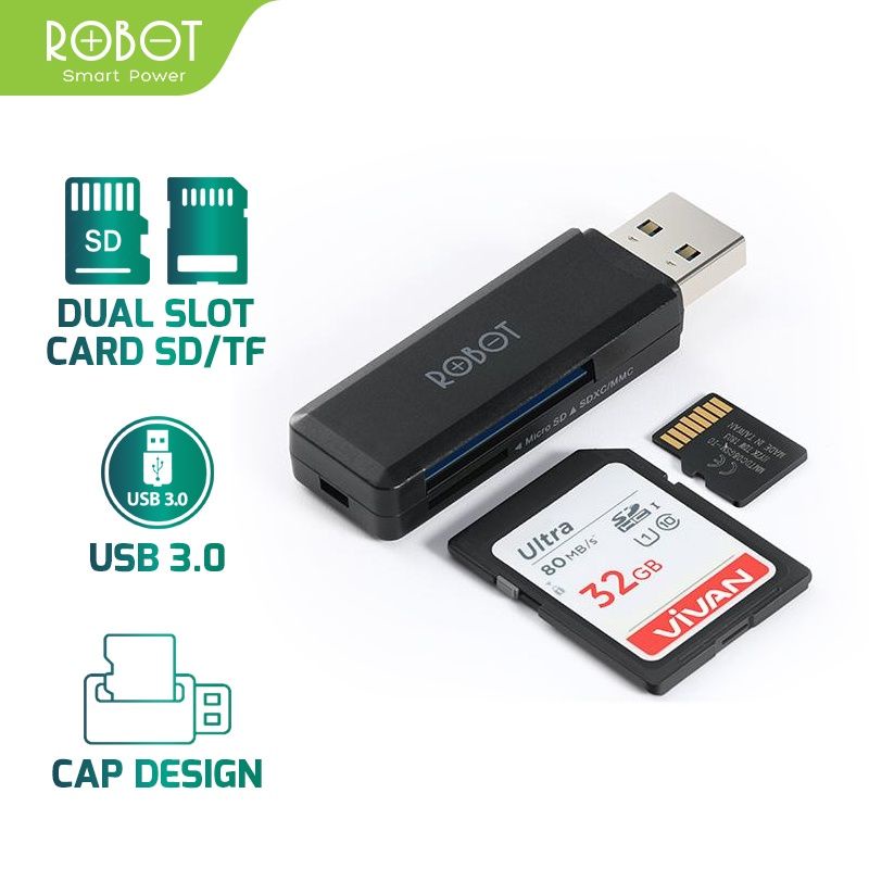 Jual ROBOT CR102 USB 3.0 Cap Design With 2 Slot Card Reader Black ...