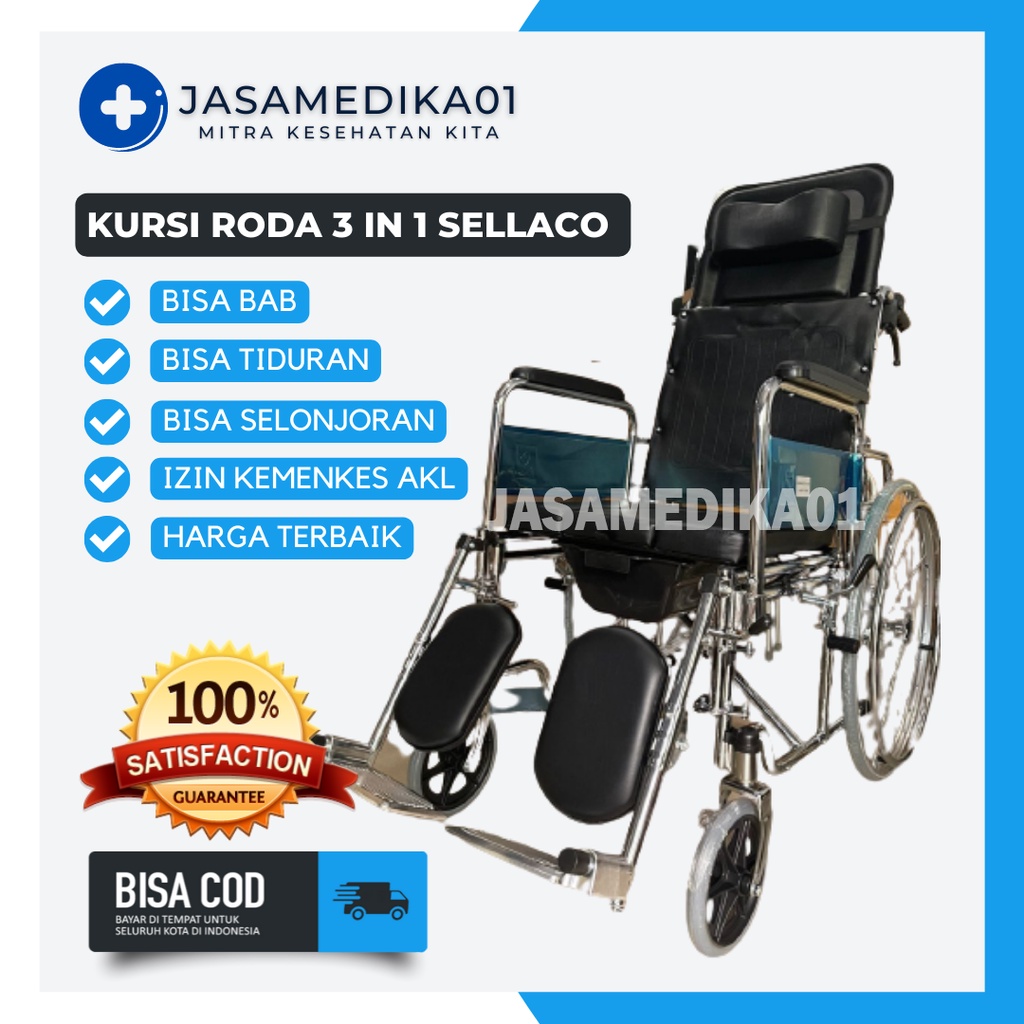 Jual Kursi Roda Multifungsi 3in1 SELLA / Kursi Roda Bisa Selonjoran + BAB + Tidur | Shopee Indonesia