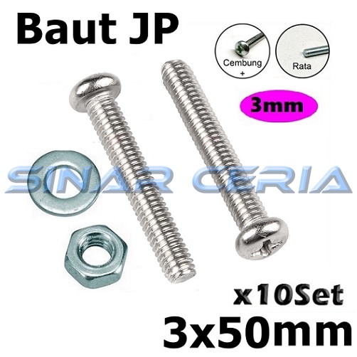 Jual x10 Set Baut Mur Ring M3 x 50 ( JP 3x50) M3x50mm 3x50mm 3 x 50 3 x 50mm Ukuran Panjang 50mm ...