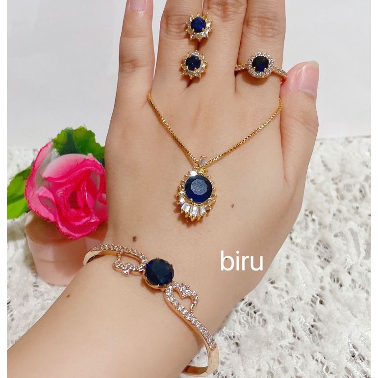 Jual Set perhiasan wanita permata giok biru lapis emas impor awet terbaru | Shopee Indonesia