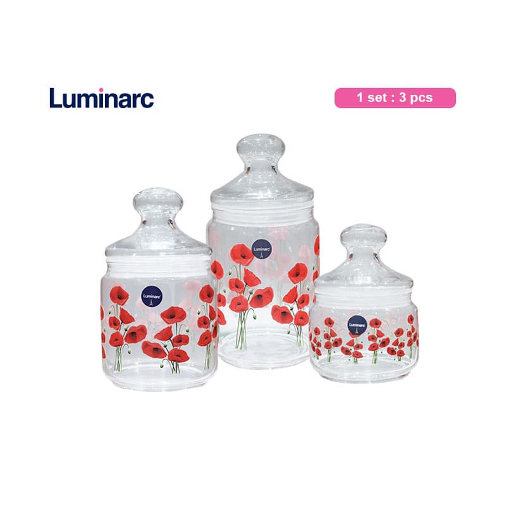 Jual Luminarc Toples Kue Club Jar Hypnosis Set / 3 pcs | Shopee Indonesia