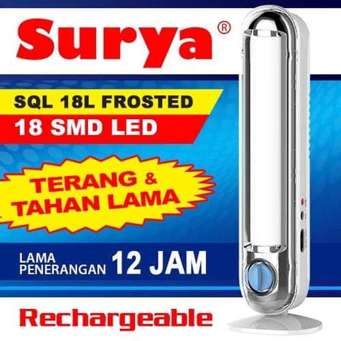 Jual Lampu Cas LED SMD Emergency Surya SQL 18L Frosted Tahan Hingga 12 ...