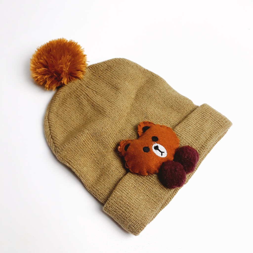 Jual Topi Kupluk Bayi Polos Model Pompom Boneka Beruang Lucu Murah Laki ...