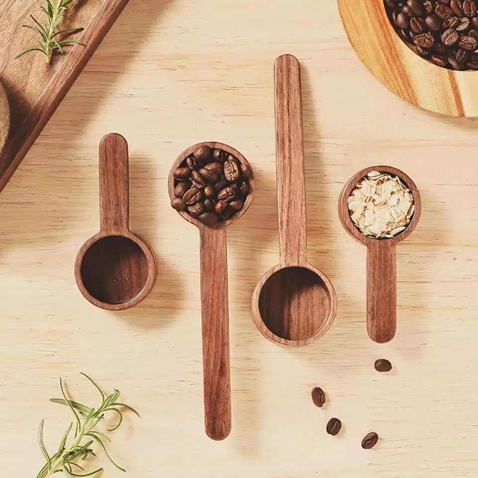 Jual multifunction wooden coffee measuring spoon black walnut / sendok ...