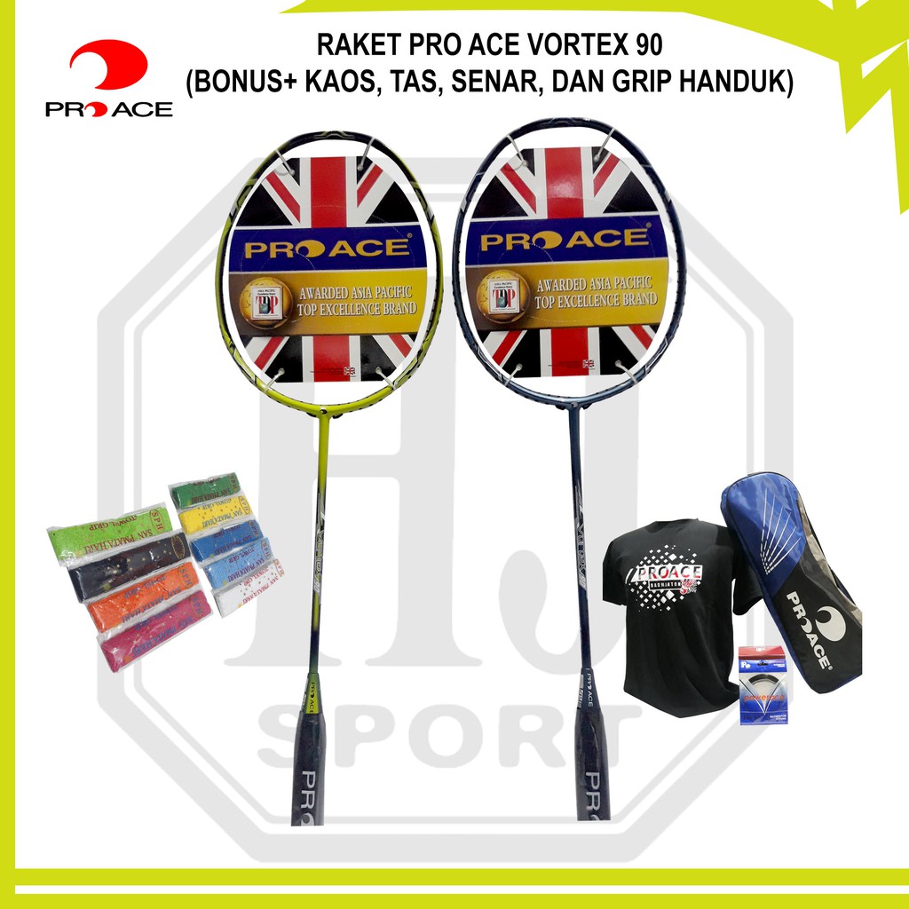 Jual Raket Badminton Original Pro Ace Vortex 90 Bonus Komplit | Shopee ...