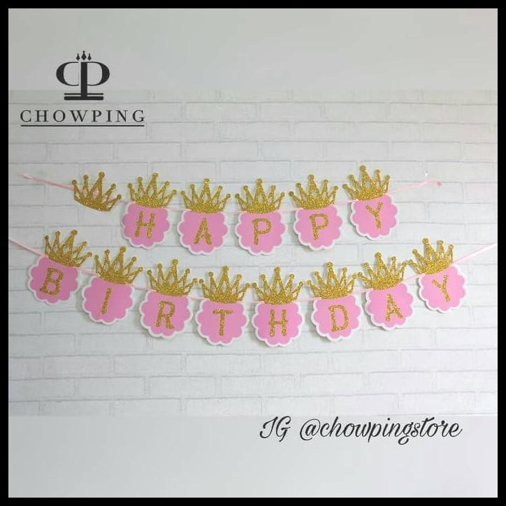 Jual Banner Flag Ultah/ Bunting Flag Happy Birthday Mahkota Glitter ...