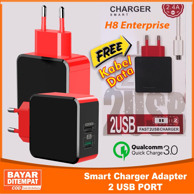 Jual Adaptor Charger PREMIUM QUALITY BATOK Kepala Charger 2 Ports USB FAST CHARGING 2.4A Free ...
