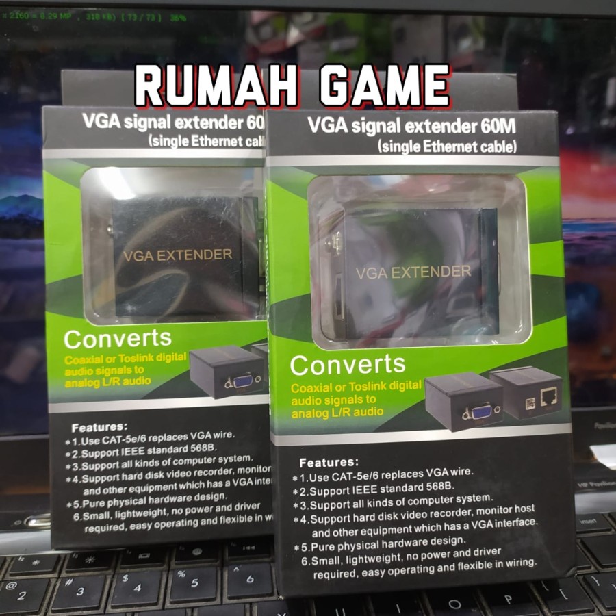 Jual VGA Extender 60m single cat5 / cat6 vga extender up to 60 meter ...