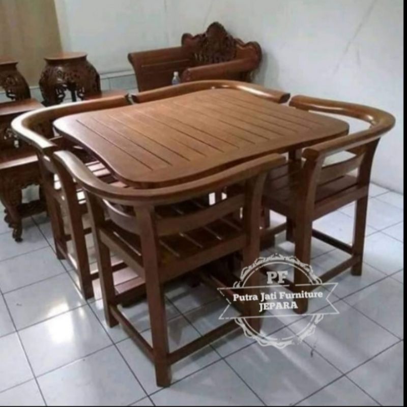Jual Meja kursi makan untuk cafe /rumah makan kayu jati model simpel | Shopee Indonesia