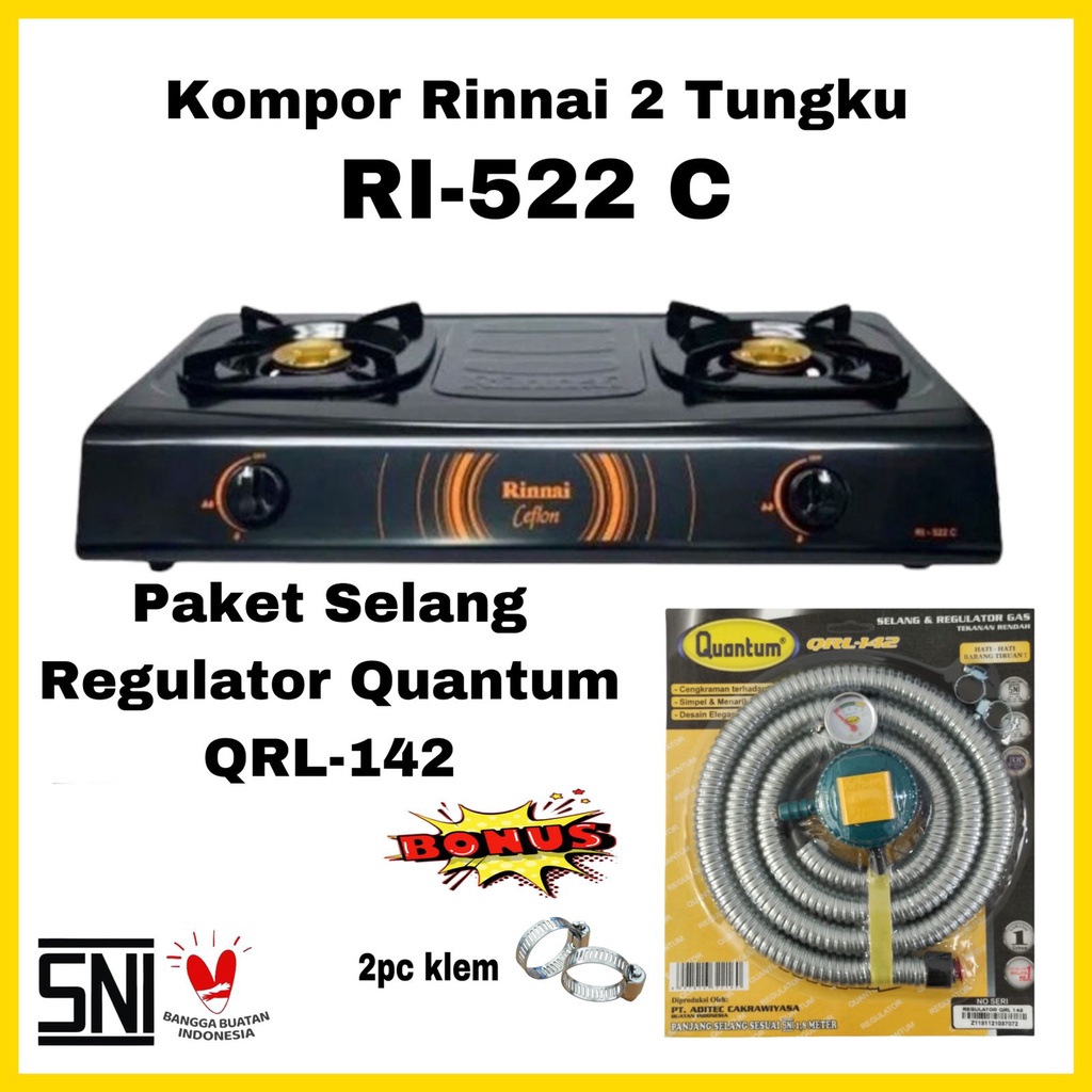 Jual Paket Kompor Gas Rinnai 2 Tungku RI 522C Bonus Selang Regulator ...