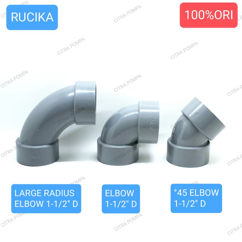 Jual RUCIKA ELBOW 1.1/2 D / LARGE RADIUS ELBOW 1.1/2 D / °45 ELBOW 1.1 ...