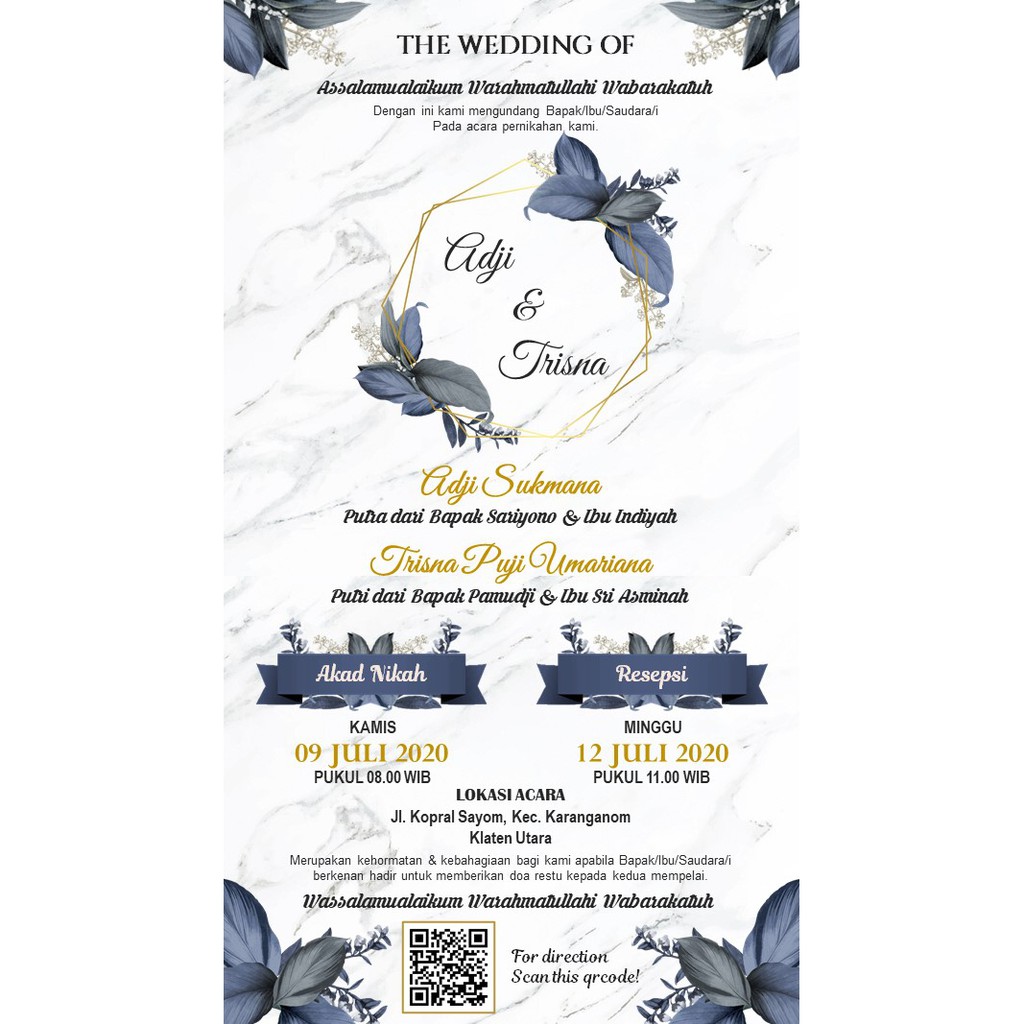 Jual Undangan Digital Gambar Daun Bunga Biru Rustik JPG Full Portrait ...