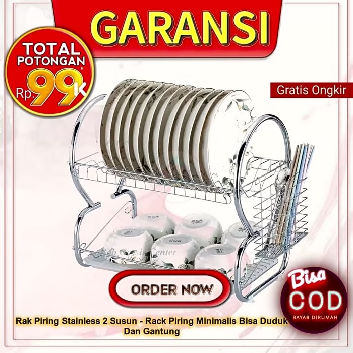 Jual Rak Piring Stainless Steel 2 Susun Rack Piring Minimalis Bisa ...