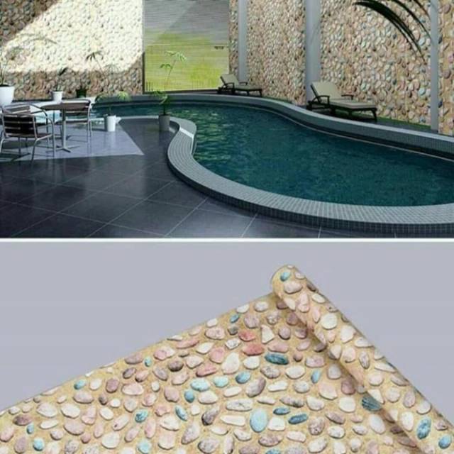 Jual Murah Wallpaper sticker Batu Alam 3D bermotif Batu kecil Biru ...