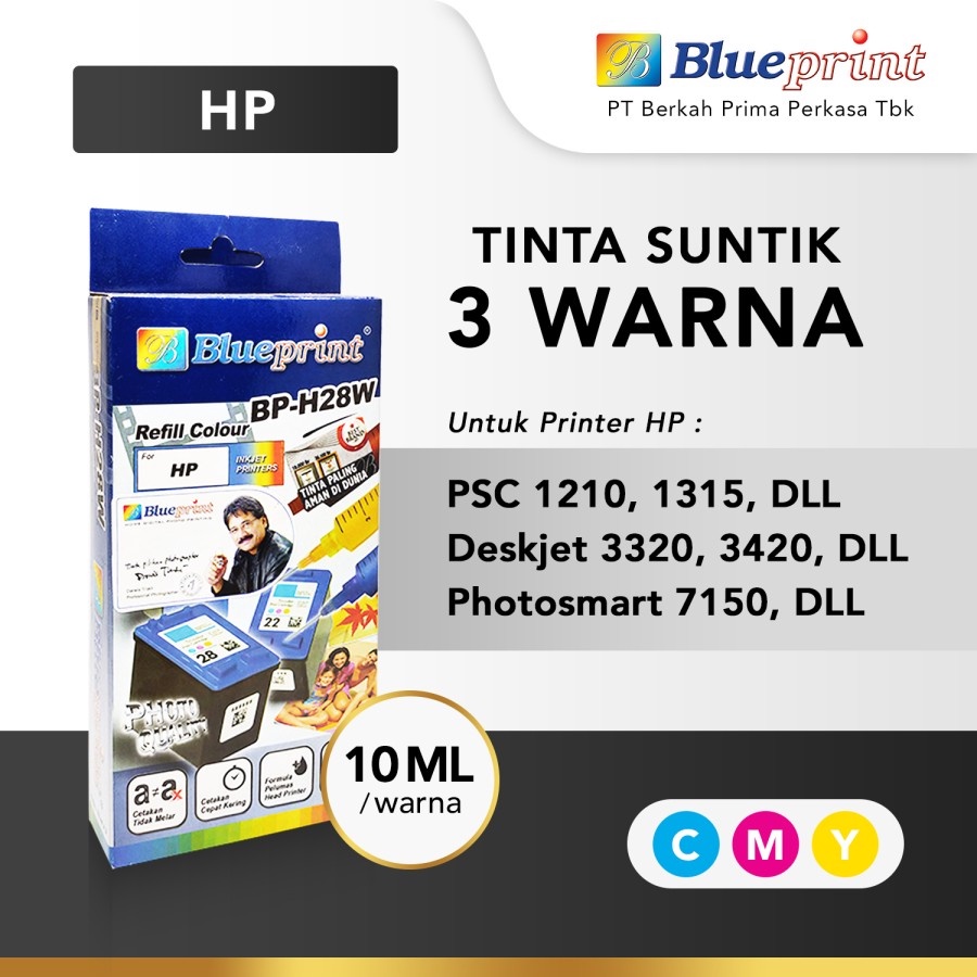 Jual Tinta HP Blueprint H28W Tinta Printer HP Color Suntik Refill Warna ...